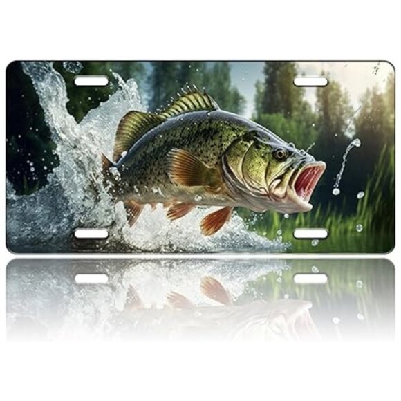 Accents | Bass Fish License Plate Cover Jumping Out Of The Water ...